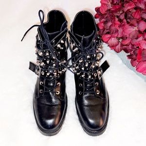 Zara | Shoes | Zara Stud Crystal Leather Moto Boot | Poshmark